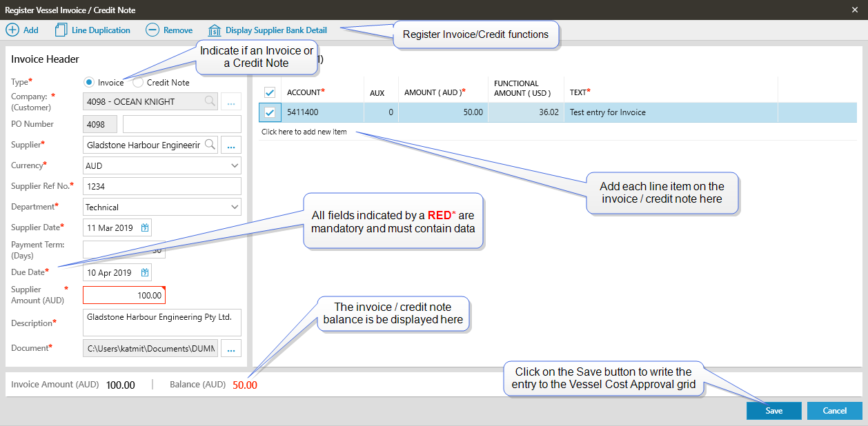 Vessel Cost Approval - Create Invoice