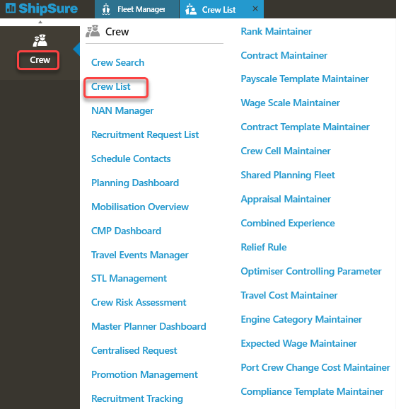 Crew List Landing Page