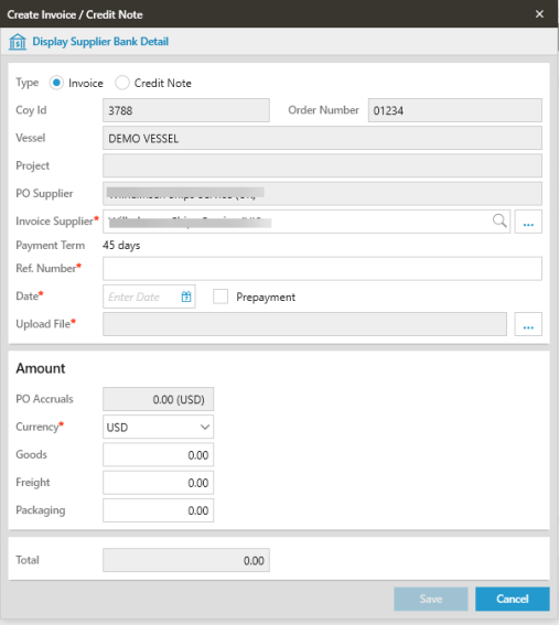 Vessel Cost Approval - Create Invoice